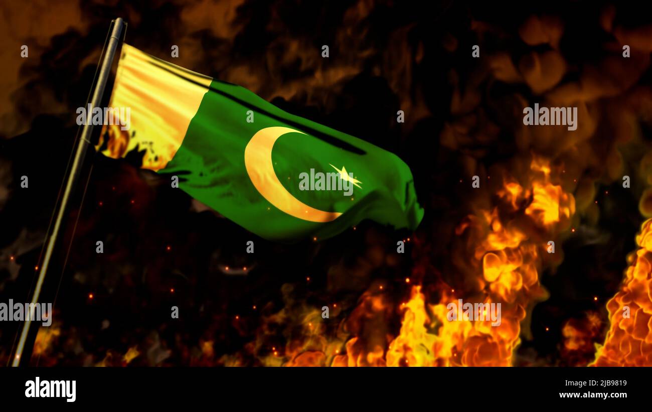 flag of Pakistan on burning fire background - hard times concept ...