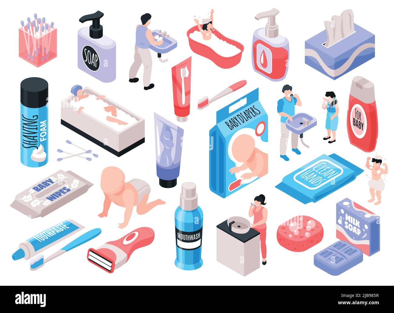 Personal family hygiene set with soap and foam isometric isolated ...