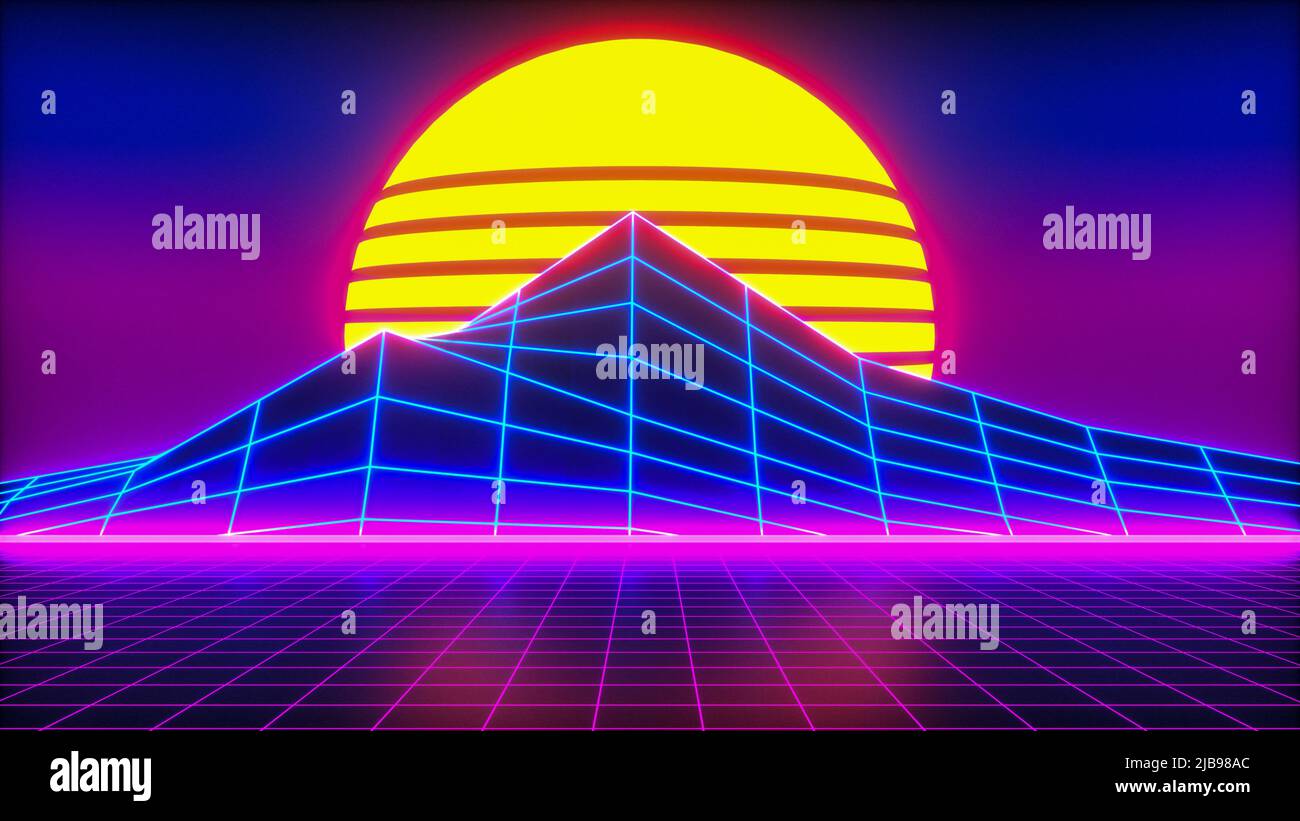a futuristic technology background,80s style (3d rendering Stock Photo ...