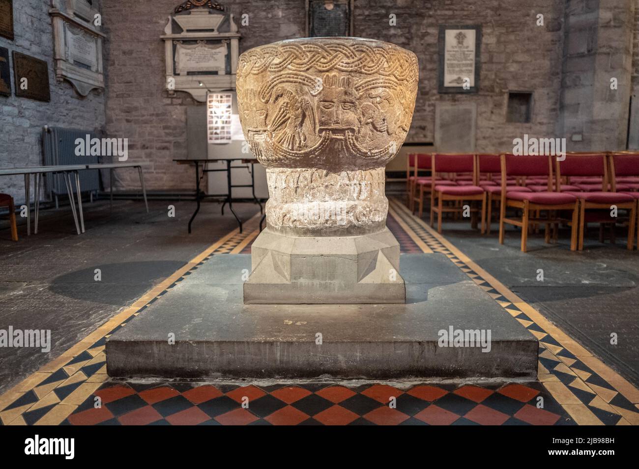 Brecon, May 14th 2022: The oldest Norman font in the country - the ...