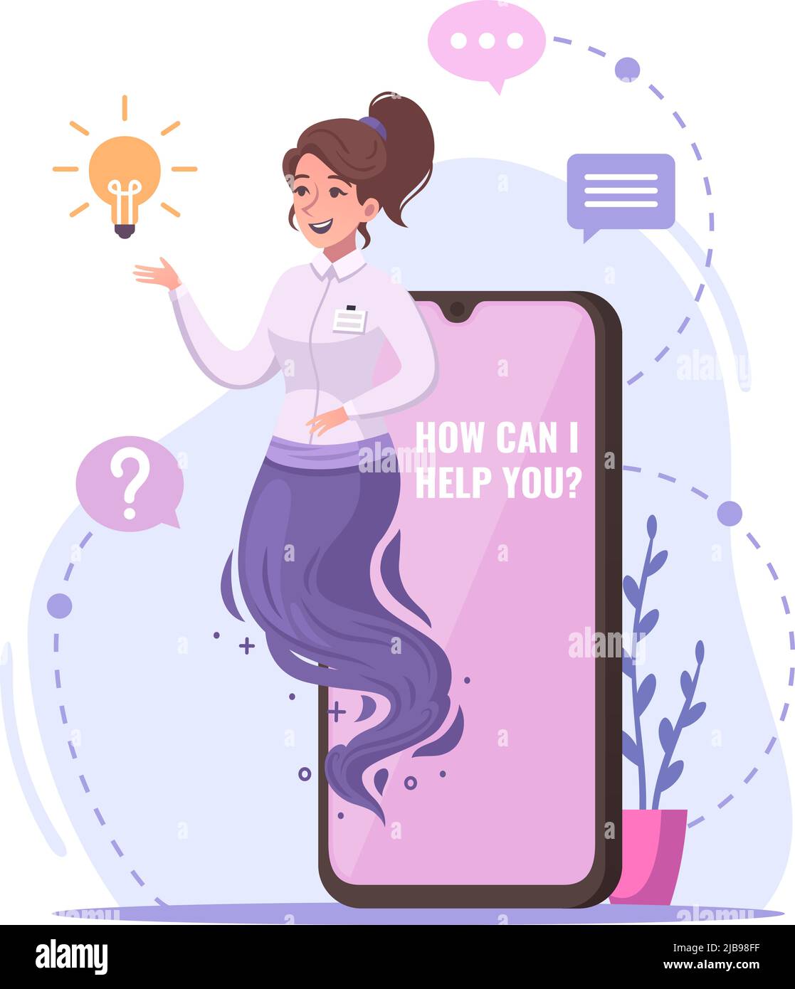 Modern genie character concept with cellphone assistance symbols ...