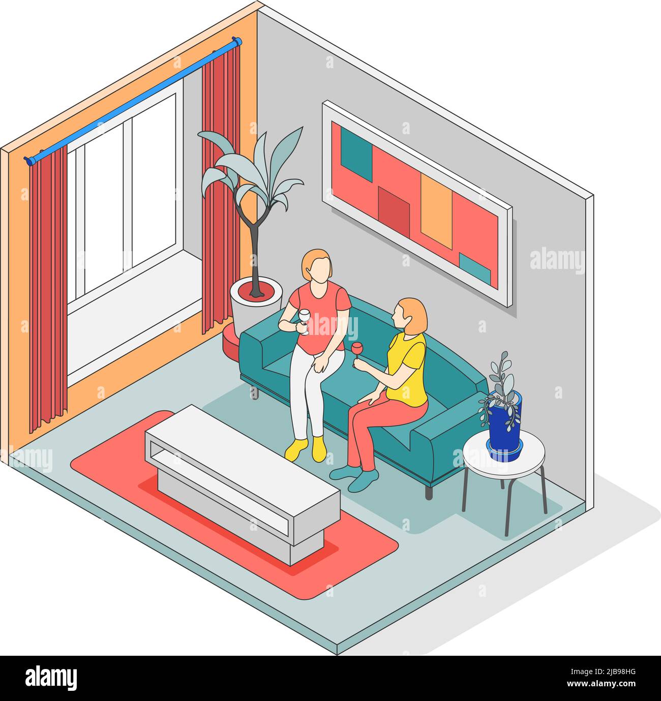 Self care concept isometric composition with isolated room with walls ...
