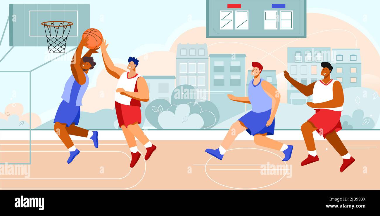 Basketball stadium player composition with outdoor scenery with ...