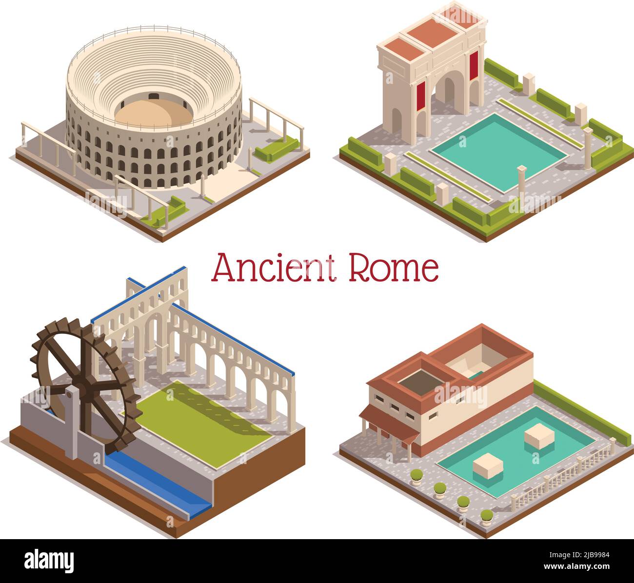 Ancient rome landmarks 4 isometric composition with colosseum forum ...