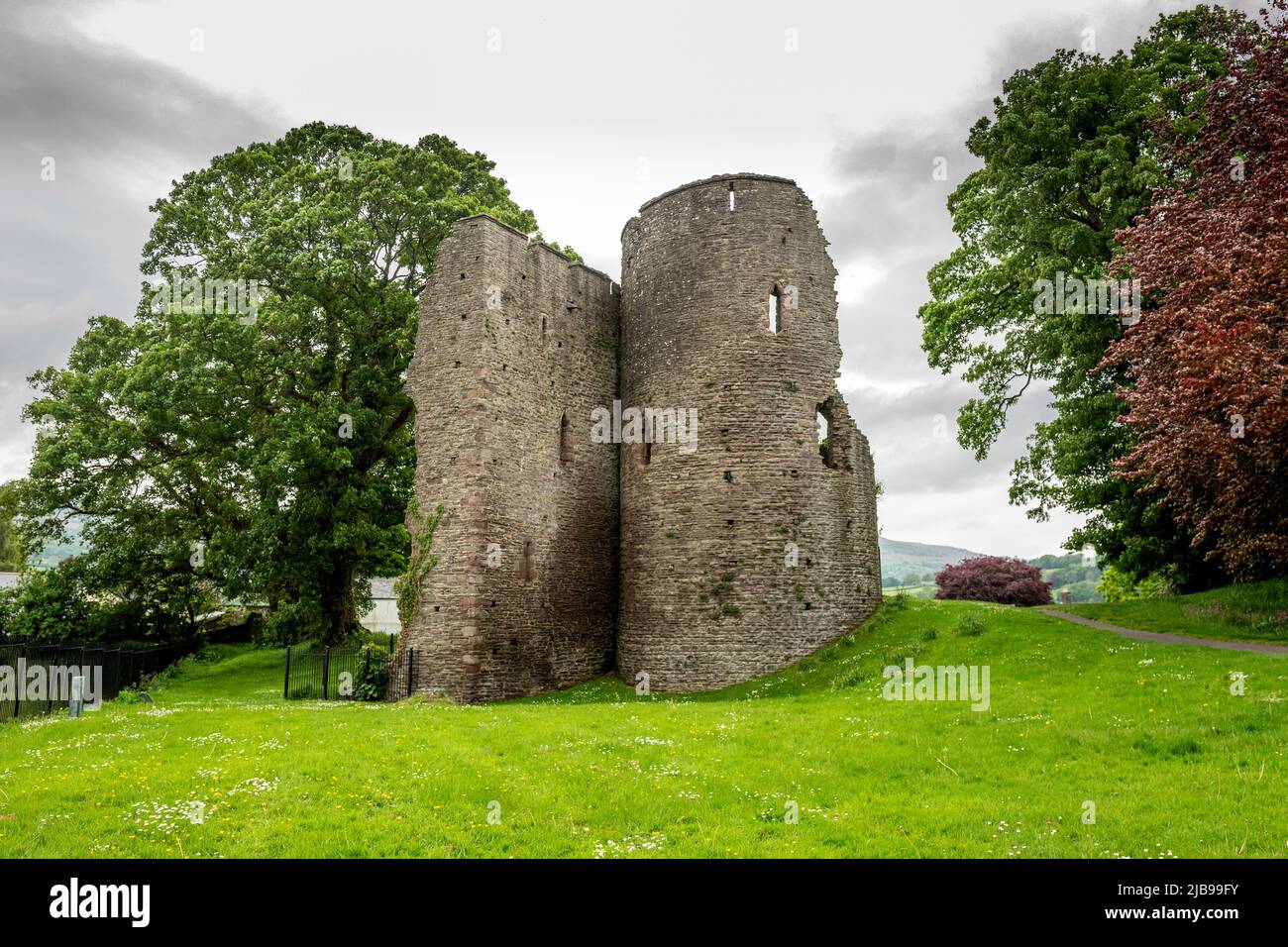 Brecon, May 15th 2022: The remains of the castle in the centre of ...