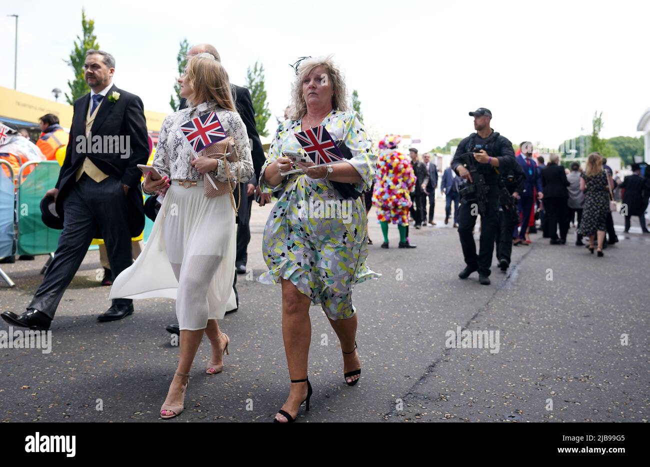 Racegoers arrive on Derby Day during the Cazoo Derby Festival 2022 at ...