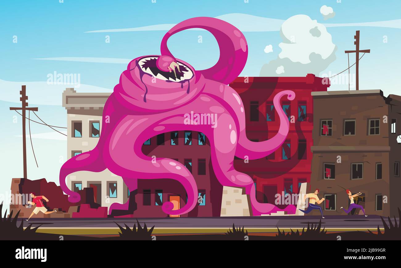 People Running From Monster