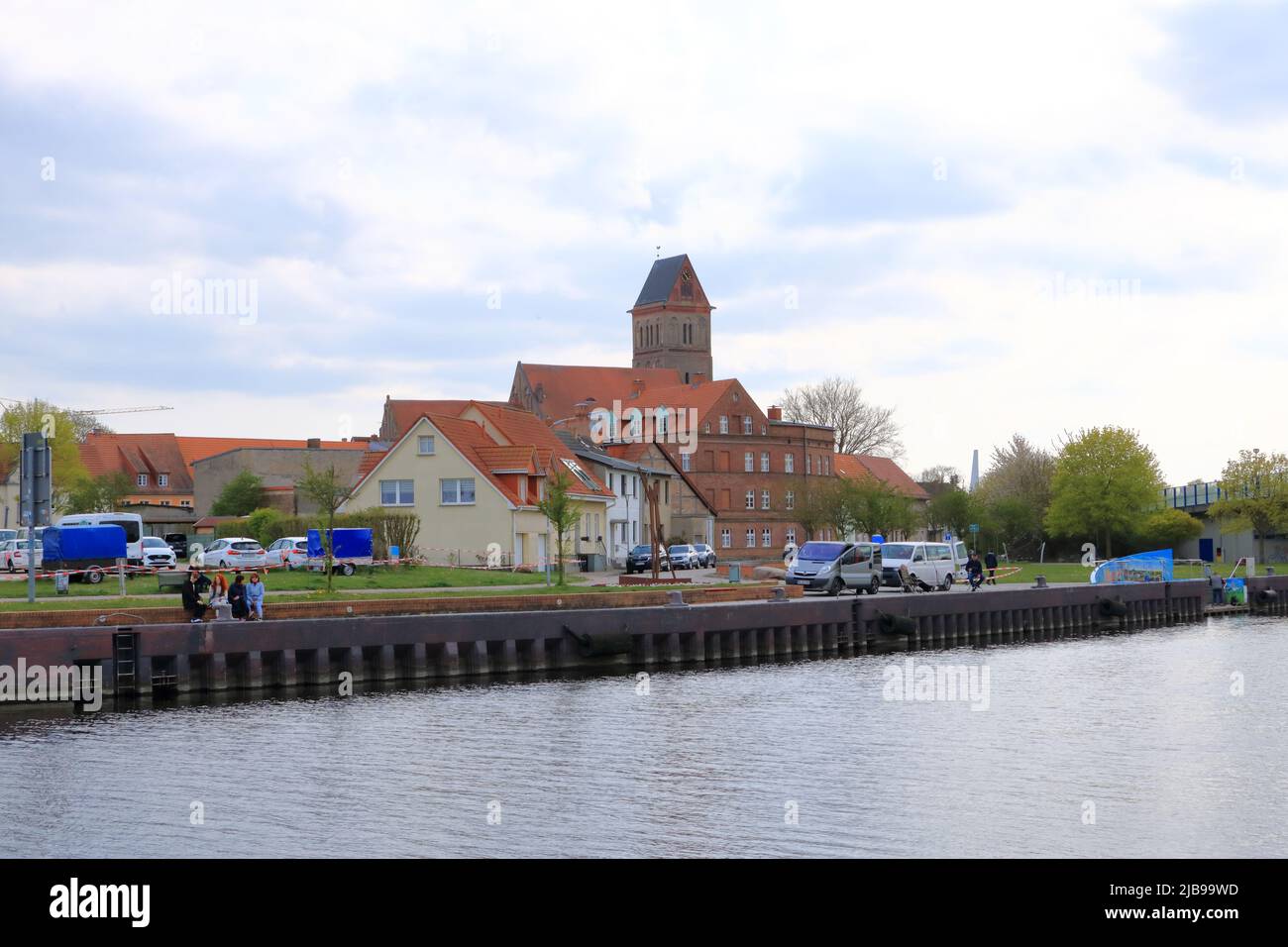 April 30 2022 - Anklam in Germany: Small industrial harbor on a clowdy ...