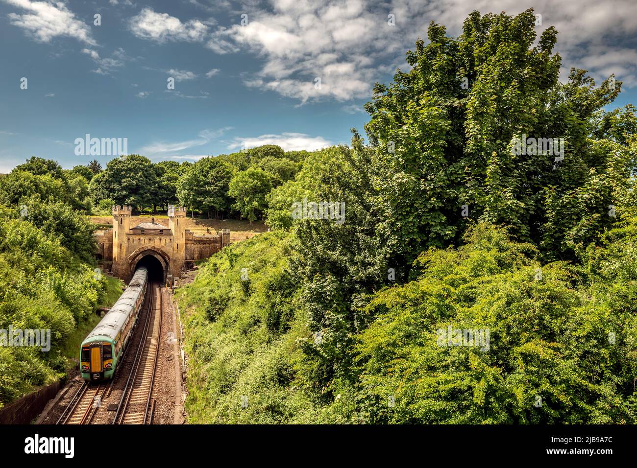 Brighton, June 3rd 2022: A train heading south on the London to ...