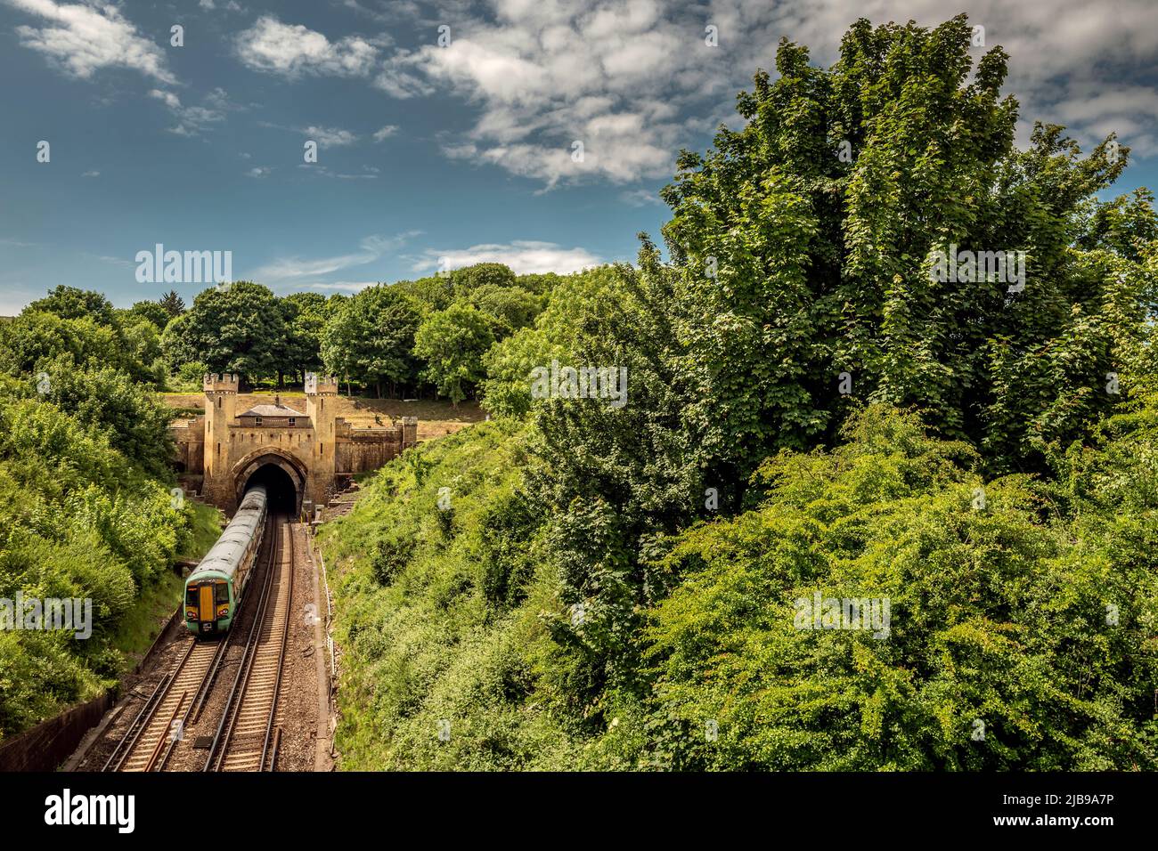 Brighton, June 3rd 2022: A train heading south on the London to ...