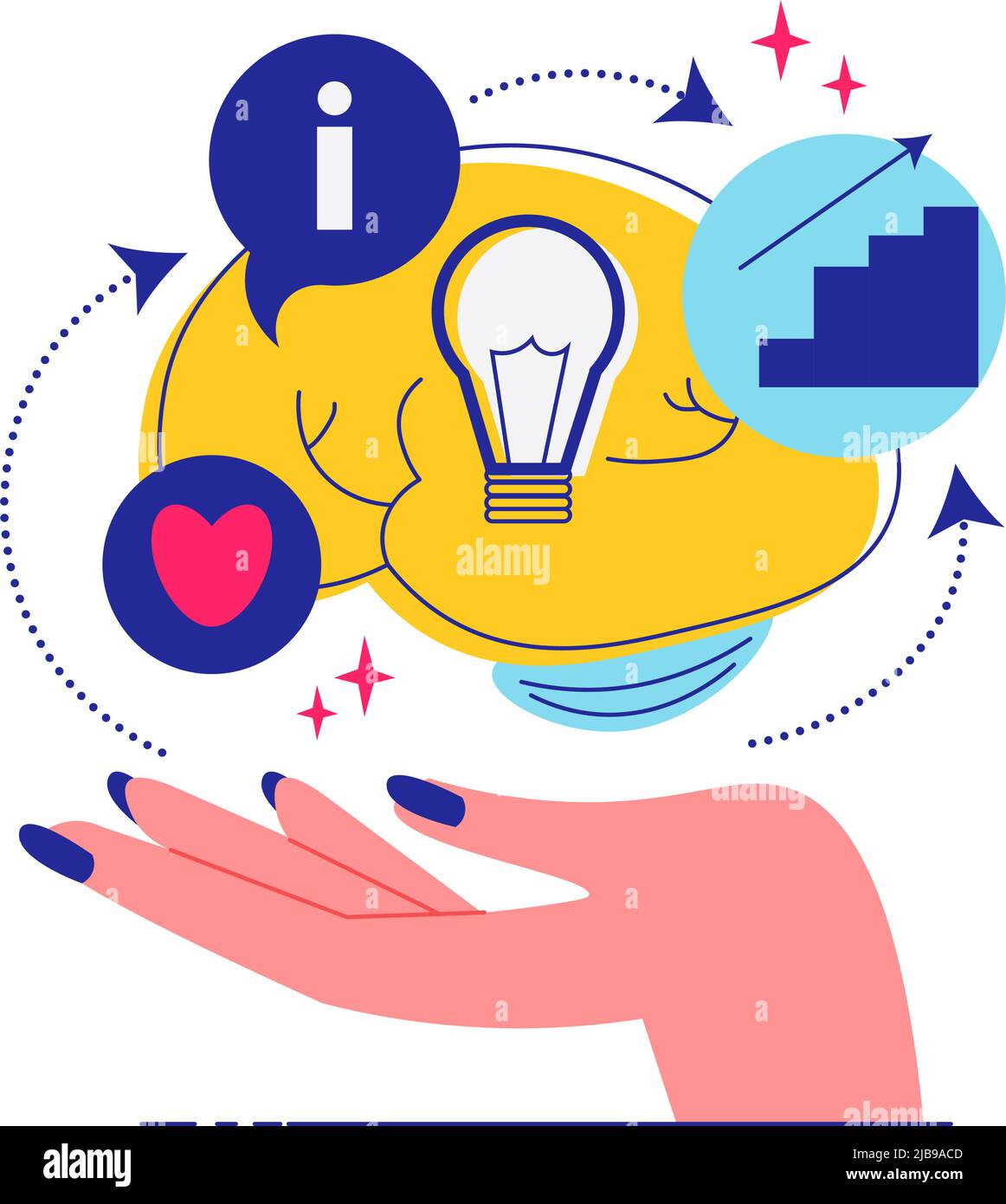 Brainstorm team work composition with human hand and icons of brain ...