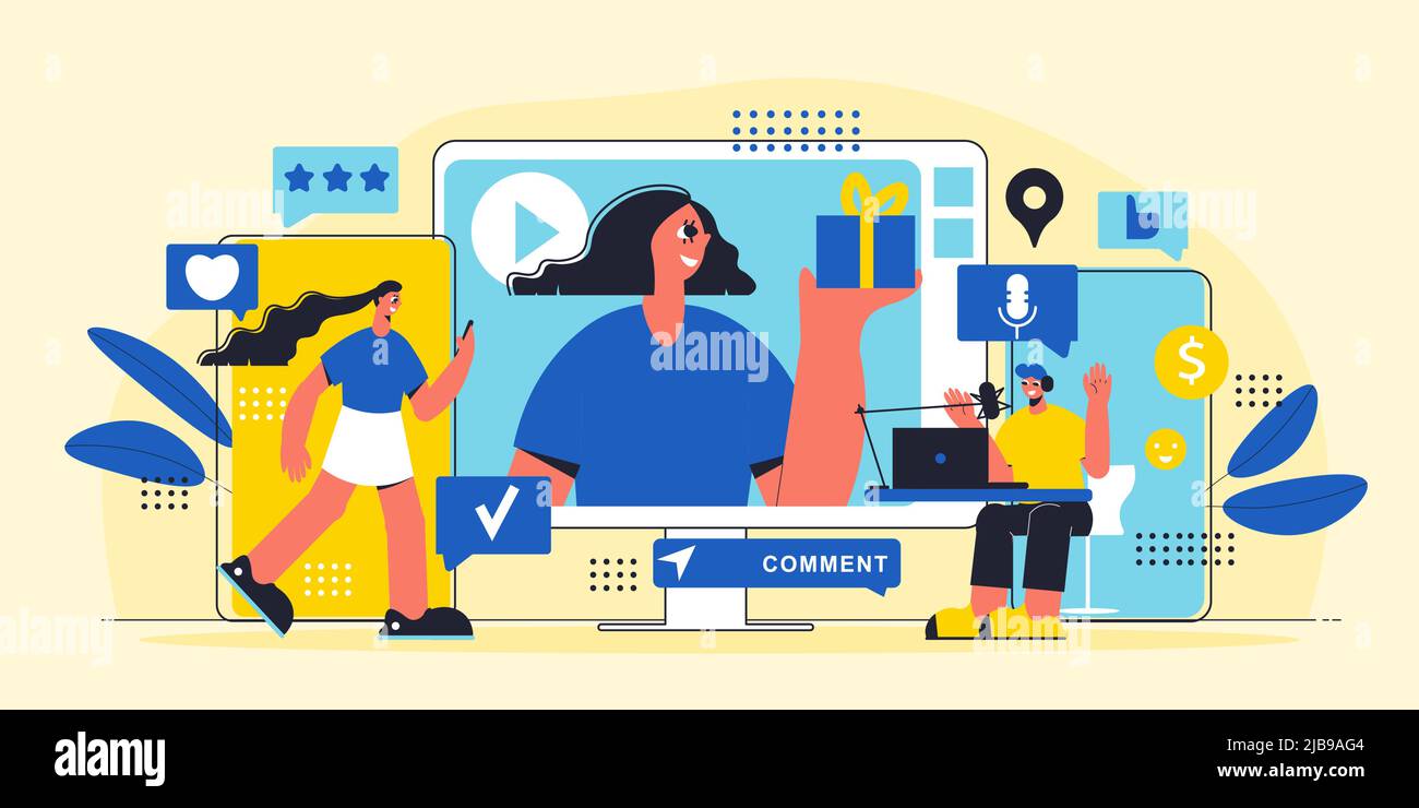 Marketing horizontal poster with influencers representing and promoting ...