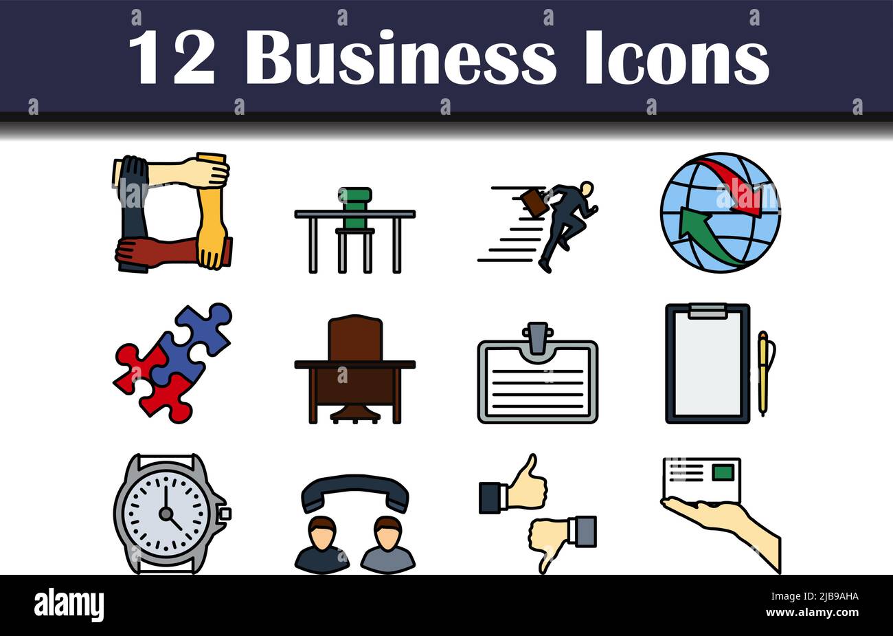 Business Icon Set. Editable Bold Outline With Color Fill Design. Vector ...