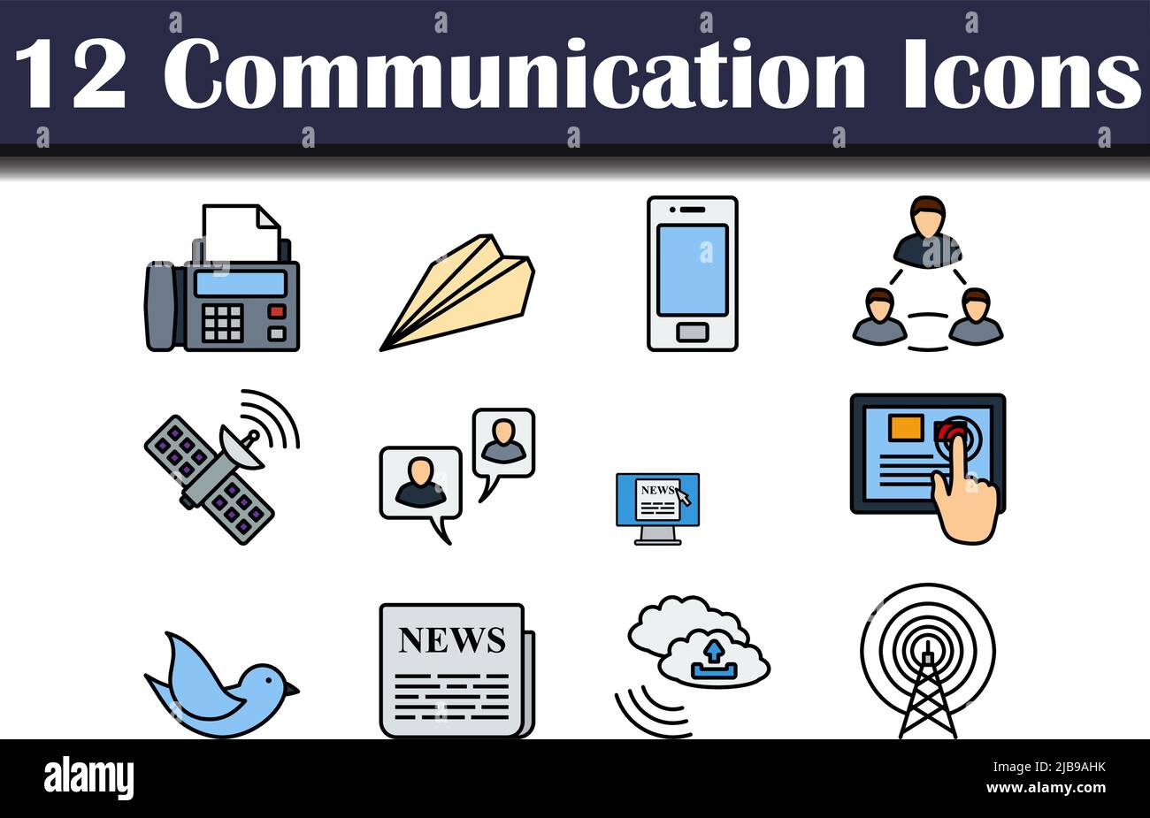 Communication Icon Set. Editable Bold Outline With Color Fill Design ...