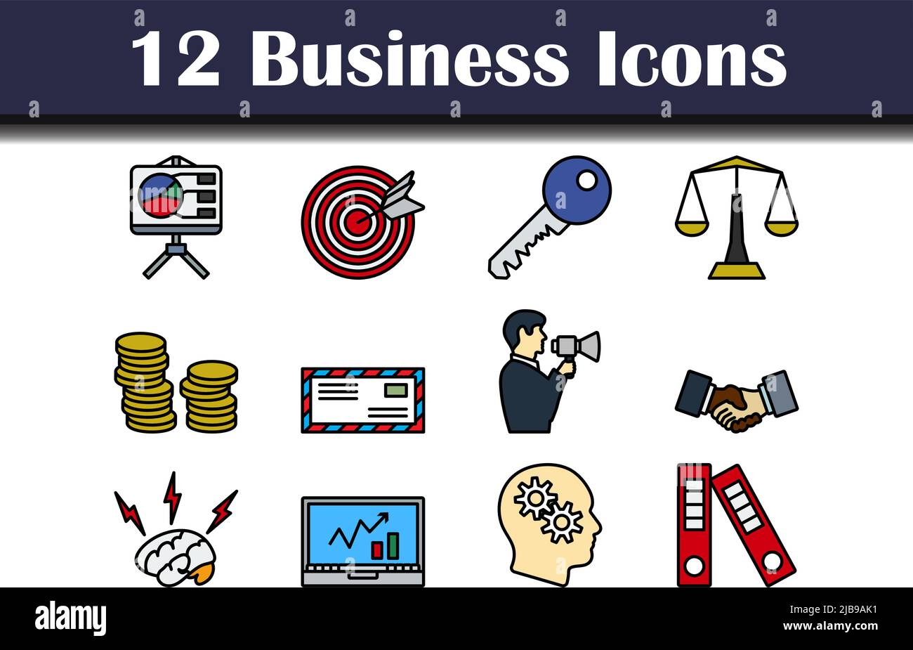 Business Icon Set. Editable Bold Outline With Color Fill Design. Vector ...