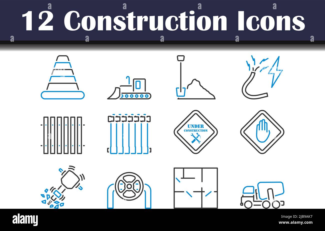 Construction Icon Set. Editable Bold Outline With Color Fill Design ...