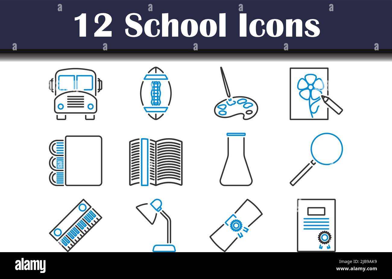 School Icon Set. Editable Bold Outline With Color Fill Design. Vector ...