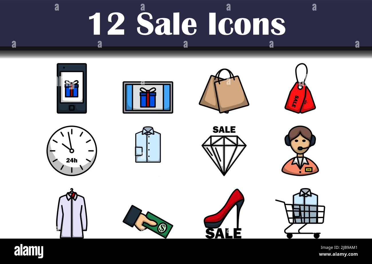 Sale Icon Set. Editable Bold Outline With Color Fill Design. Vector ...