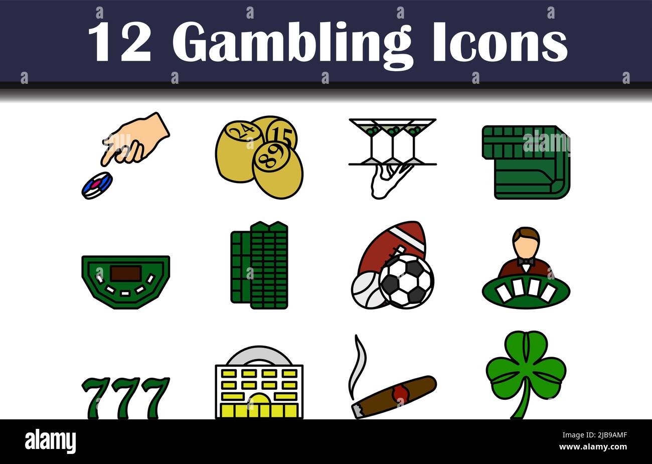 Gambling Icon Set. Editable Bold Outline With Color Fill Design. Vector ...