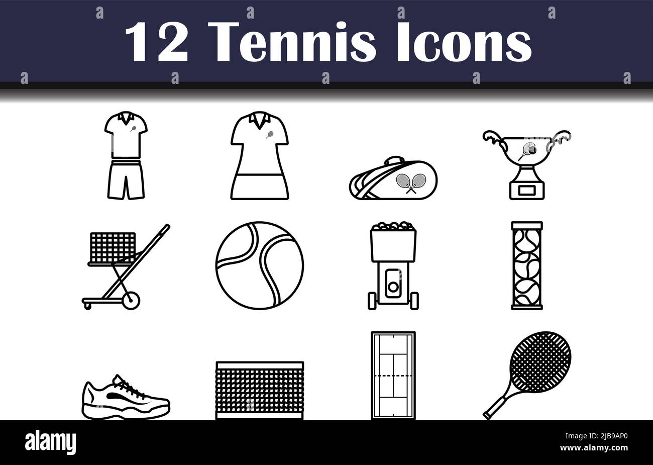 Tennis Icon Set. Bold outline design with editable stroke width. Vector ...