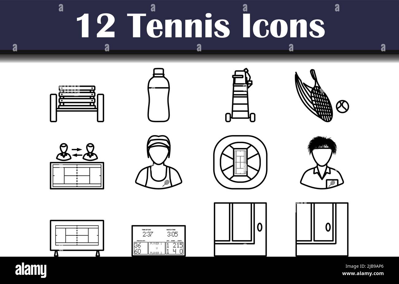 Tennis Icon Set. Bold outline design with editable stroke width. Vector ...