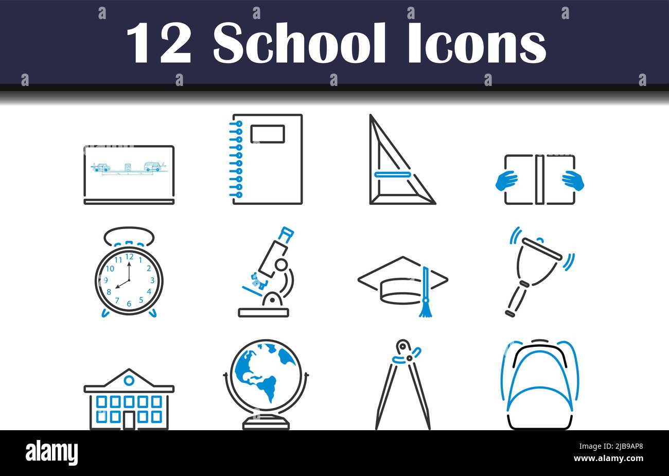 School Icon Set. Editable Bold Outline With Color Fill Design. Vector ...