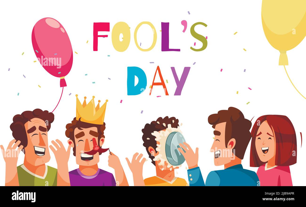 Fools day composition with editable text and doodle characters of ...