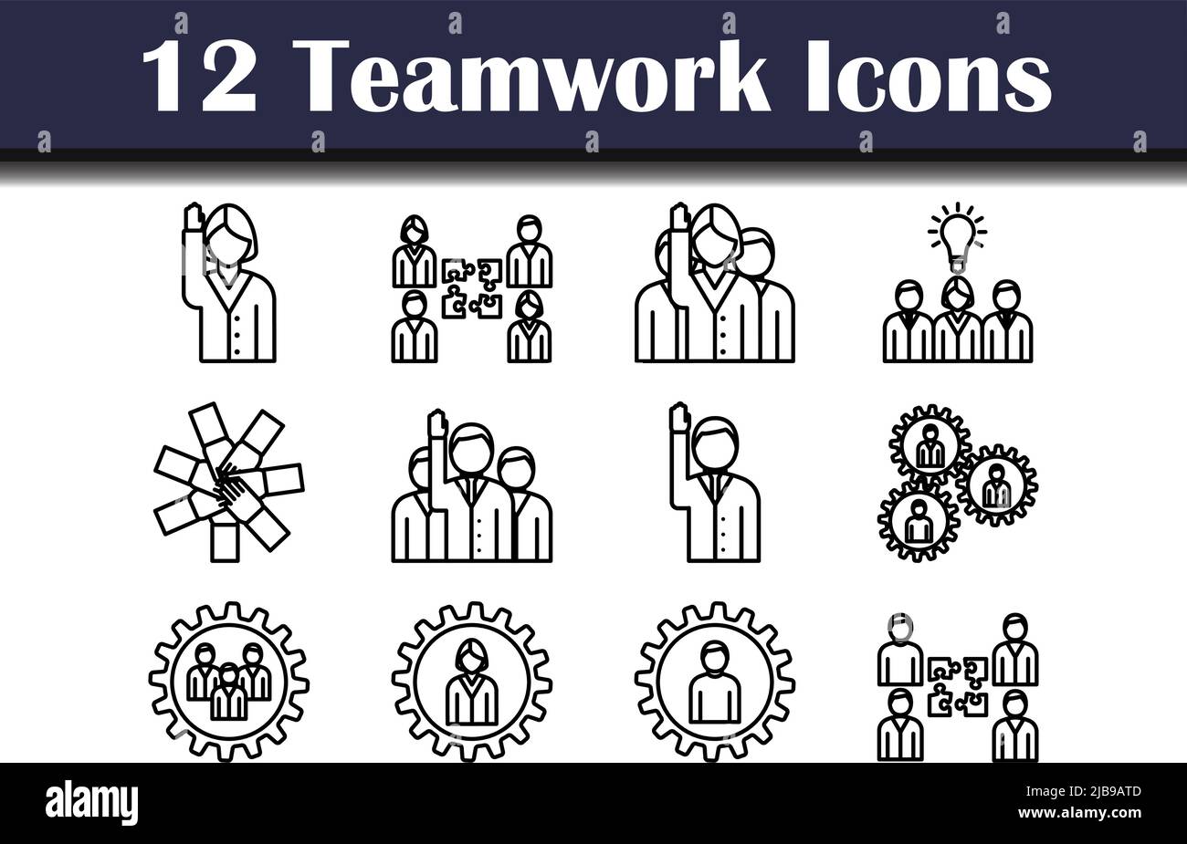 Teamwork Icon Set Bold Outline Design With Editable Stroke Width Vector Illustration Stock