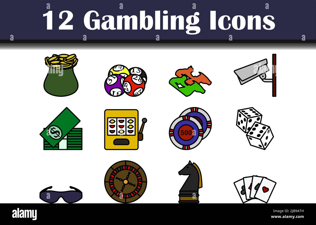 Gambling Icon Set. Editable Bold Outline With Color Fill Design. Vector ...