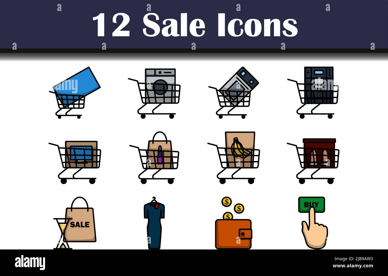 Sale Icon Set. Editable Bold Outline With Color Fill Design. Vector ...