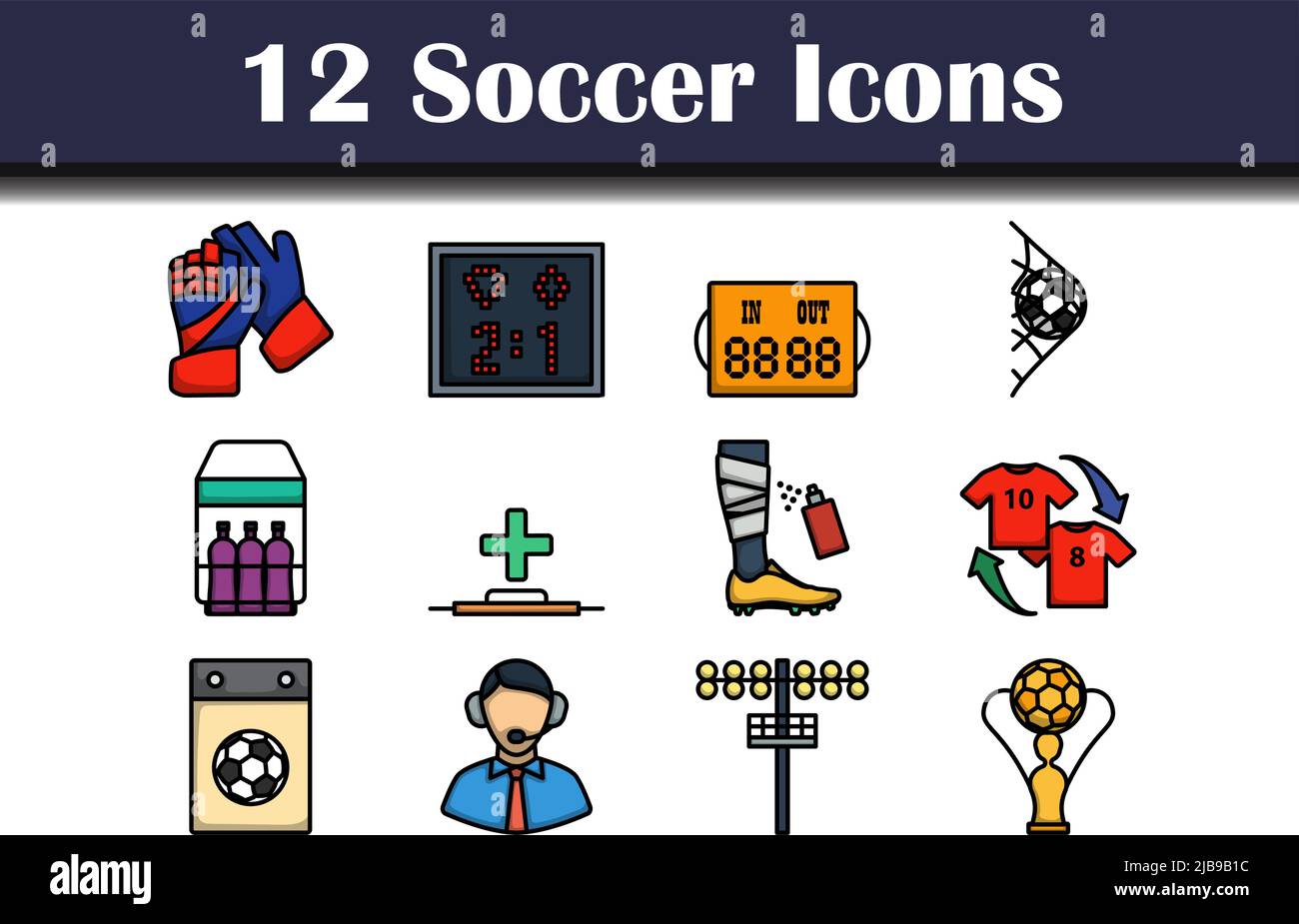 Soccer Icon Set. Editable Bold Outline With Color Fill Design. Vector ...