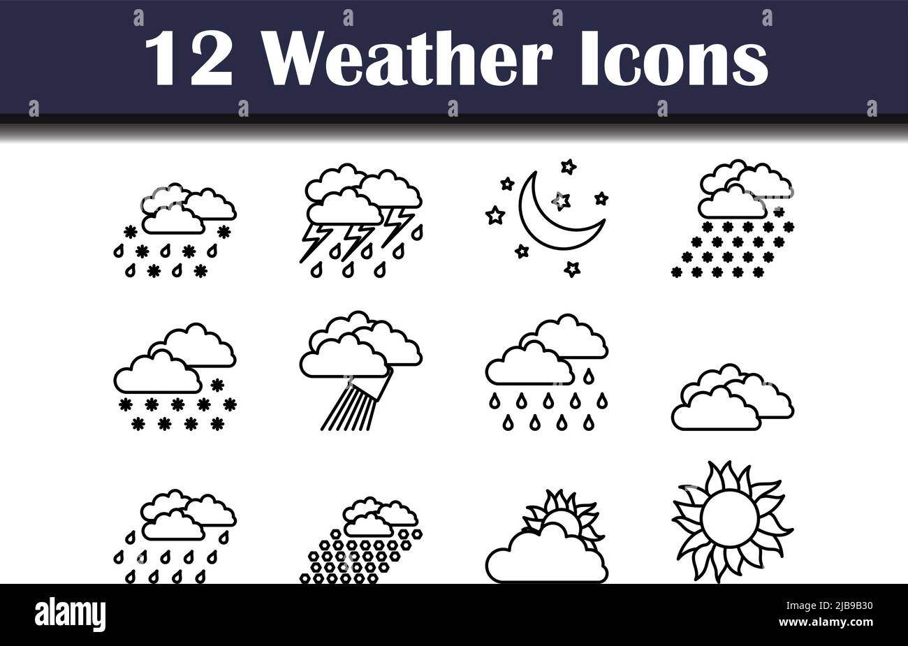 Weather Icon Set. Editable Bold Outline With Color Fill Design. Vector ...