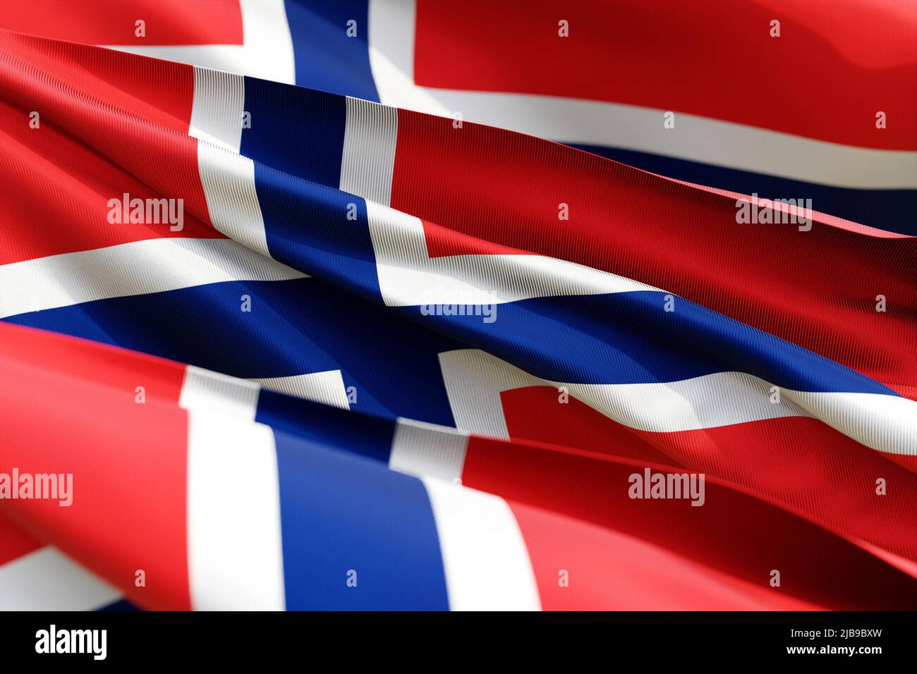 The national flag of Norway from textiles close-up in three versions ...