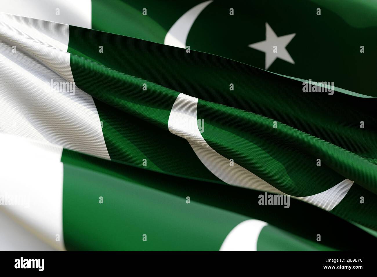The national flag of Pakistan from textiles close-up in three versions ...