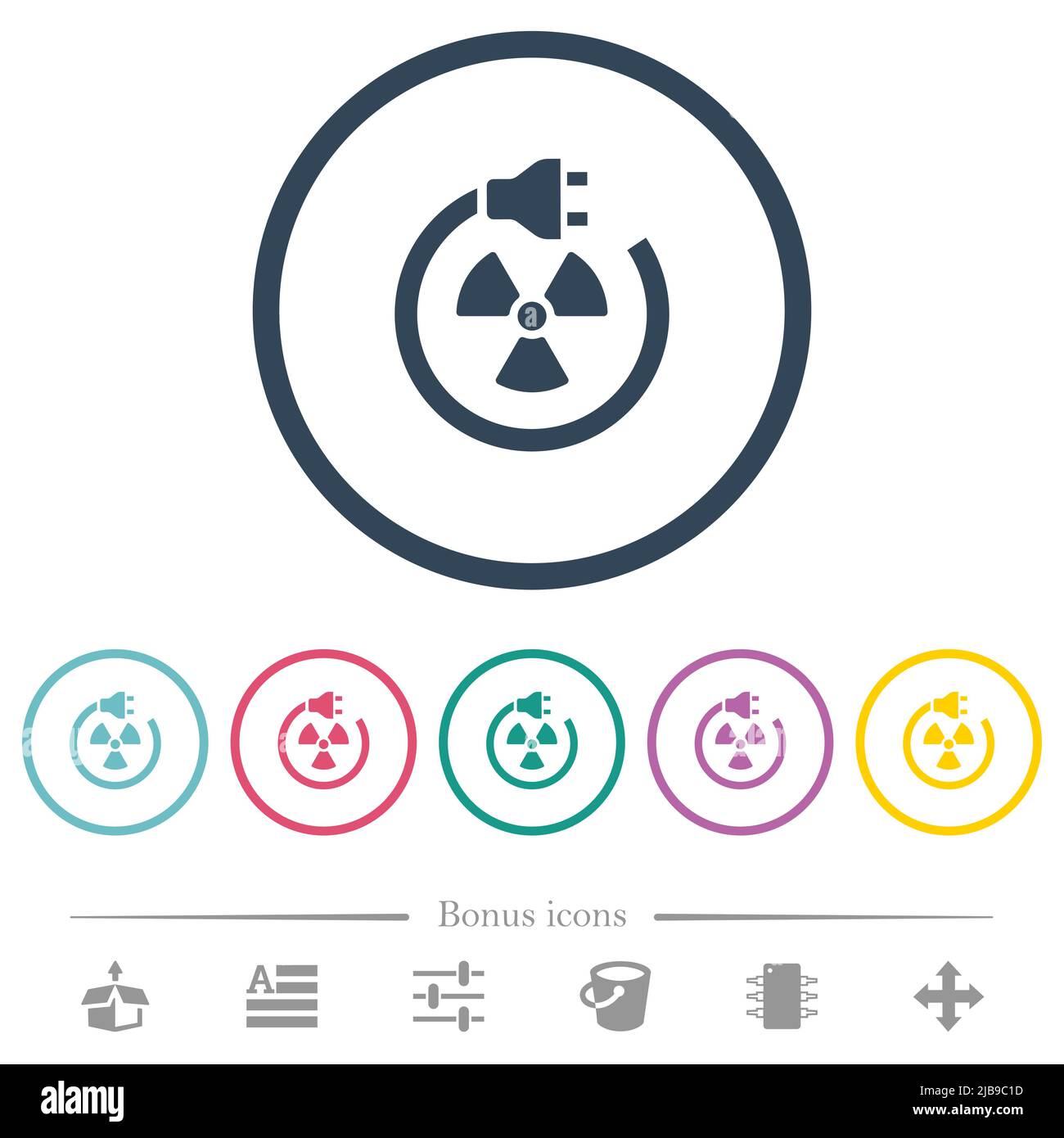 Nuclear energy flat color icons in round outlines. 6 bonus icons ...