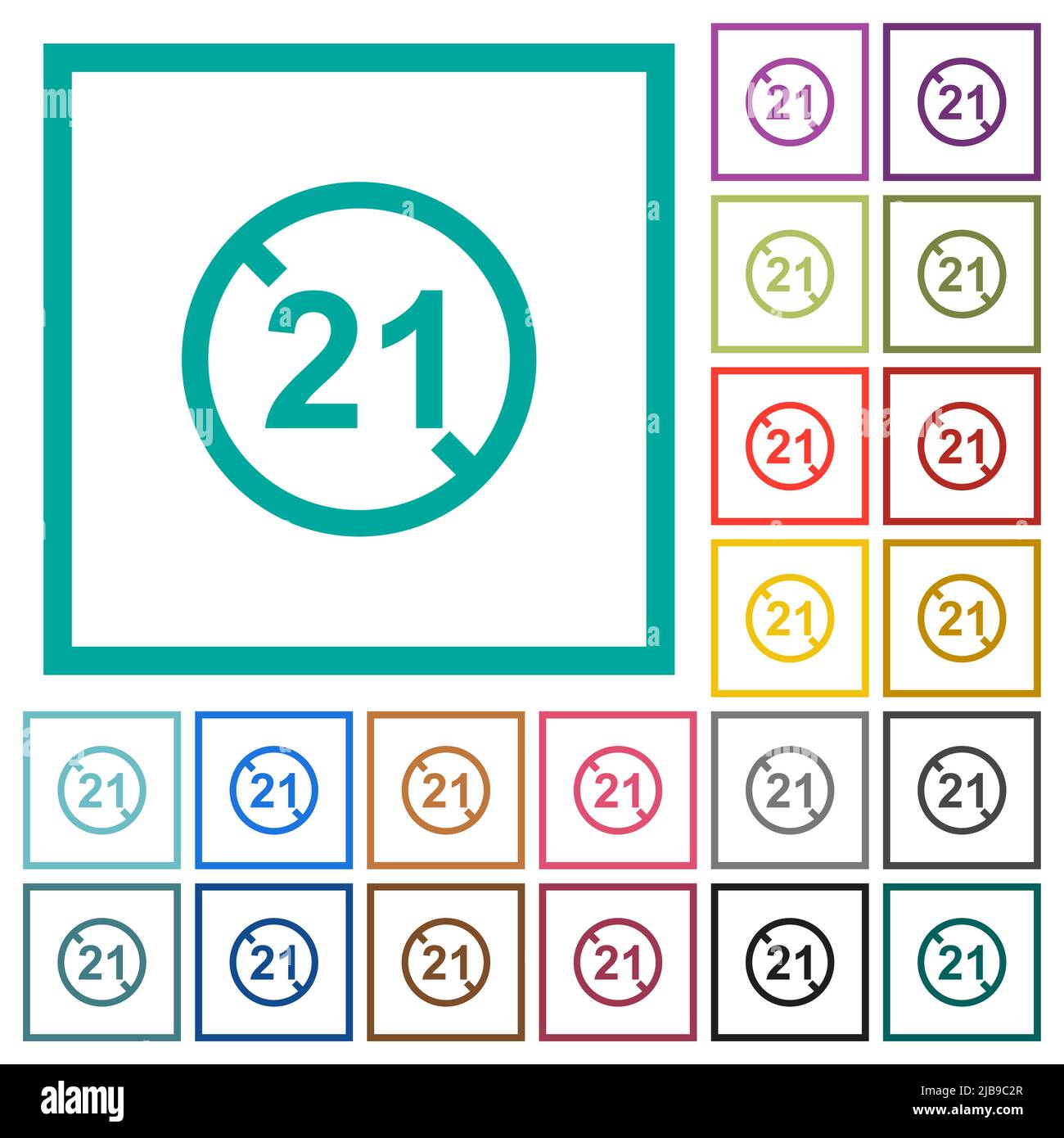 Not allowed under 21 flat color icons with quadrant frames on white ...