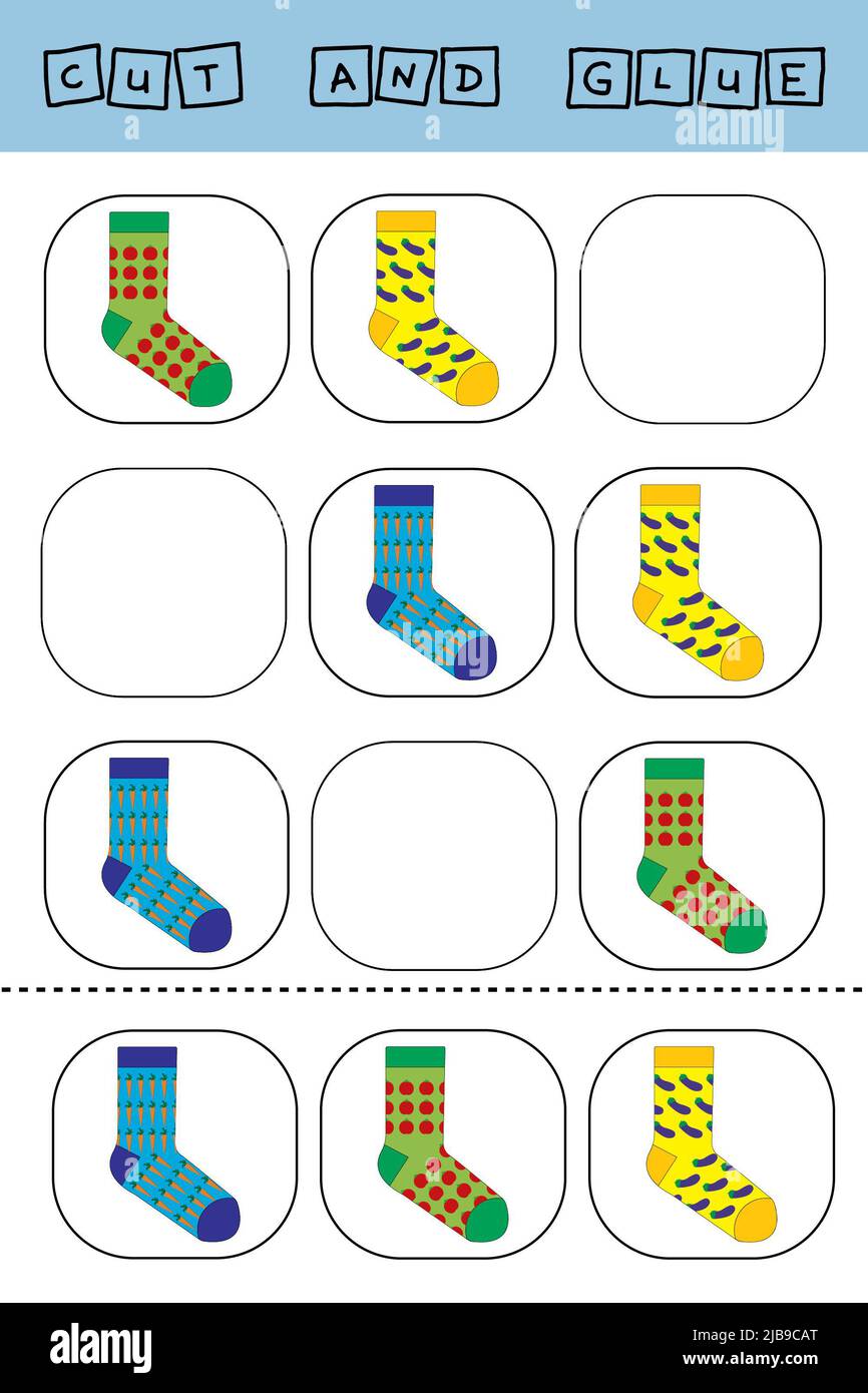 Vector illustration of a socks without the required element. paper game ...