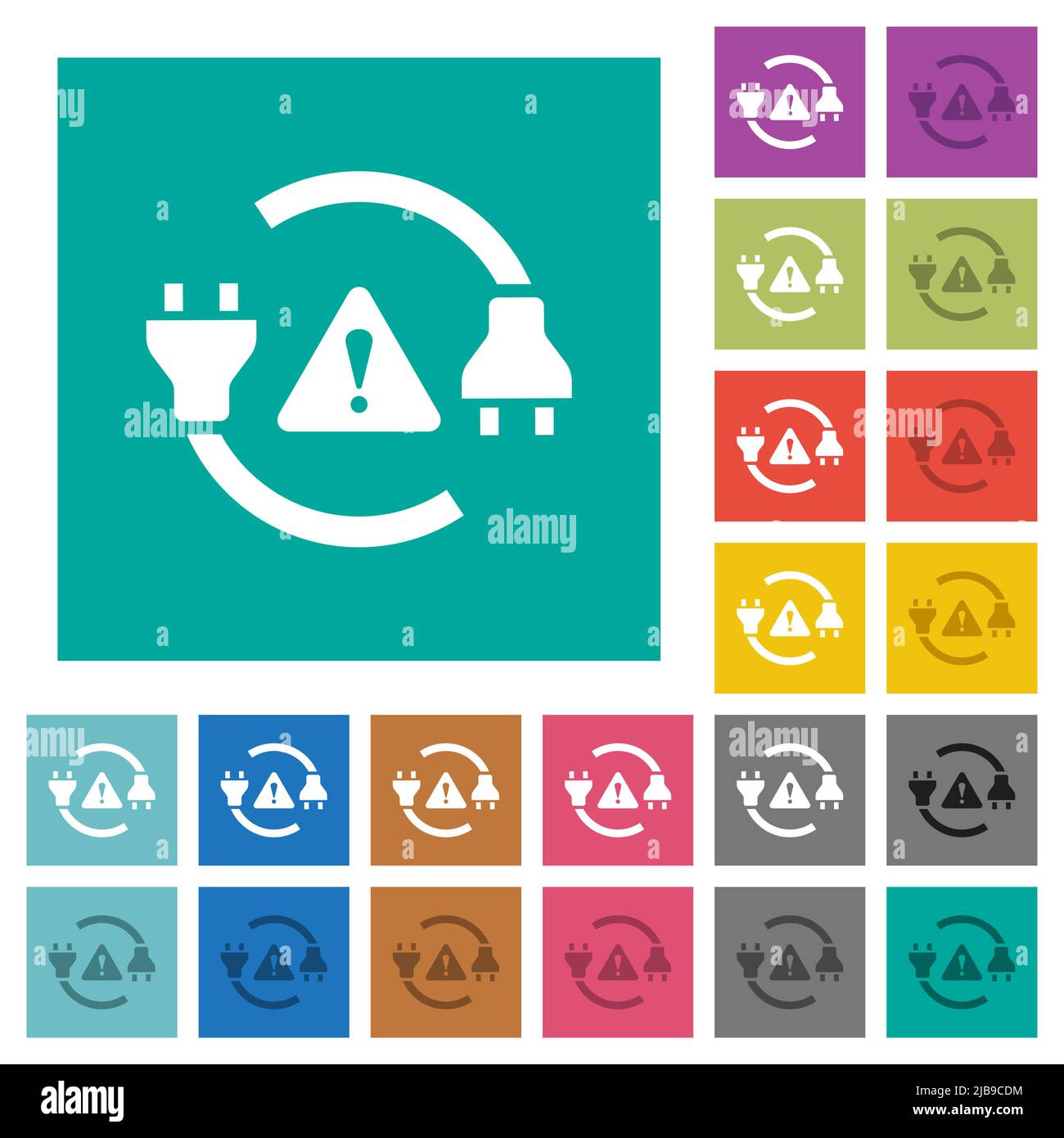 Electrical hazard solid multi colored flat icons on plain square ...