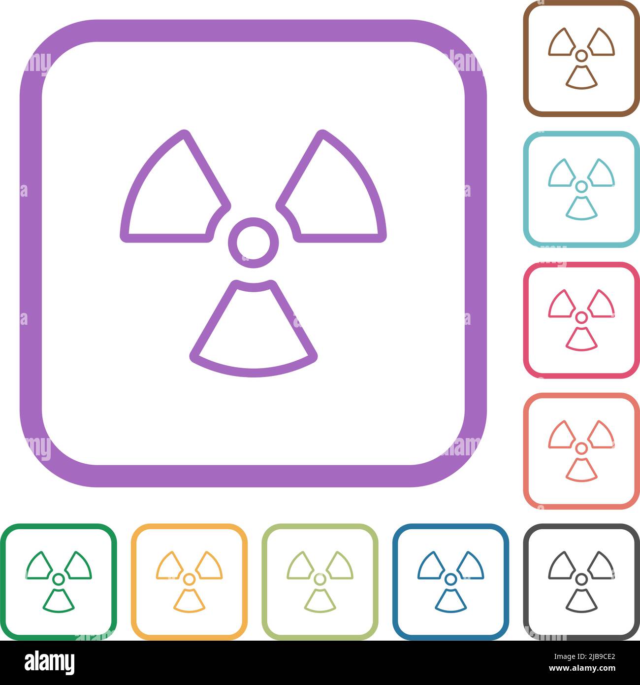 Radiation outline simple icons in color rounded square frames on white ...