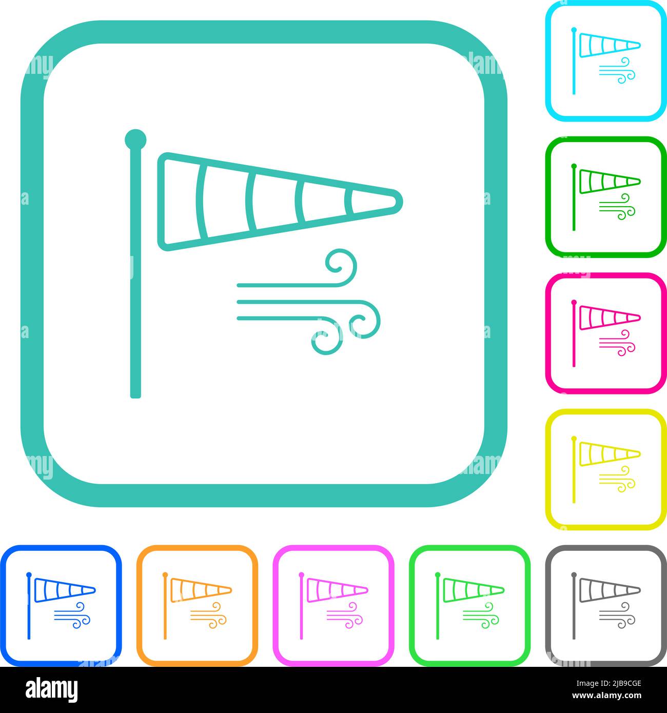 Windsock indicator with wind outline vivid colored flat icons in curved ...