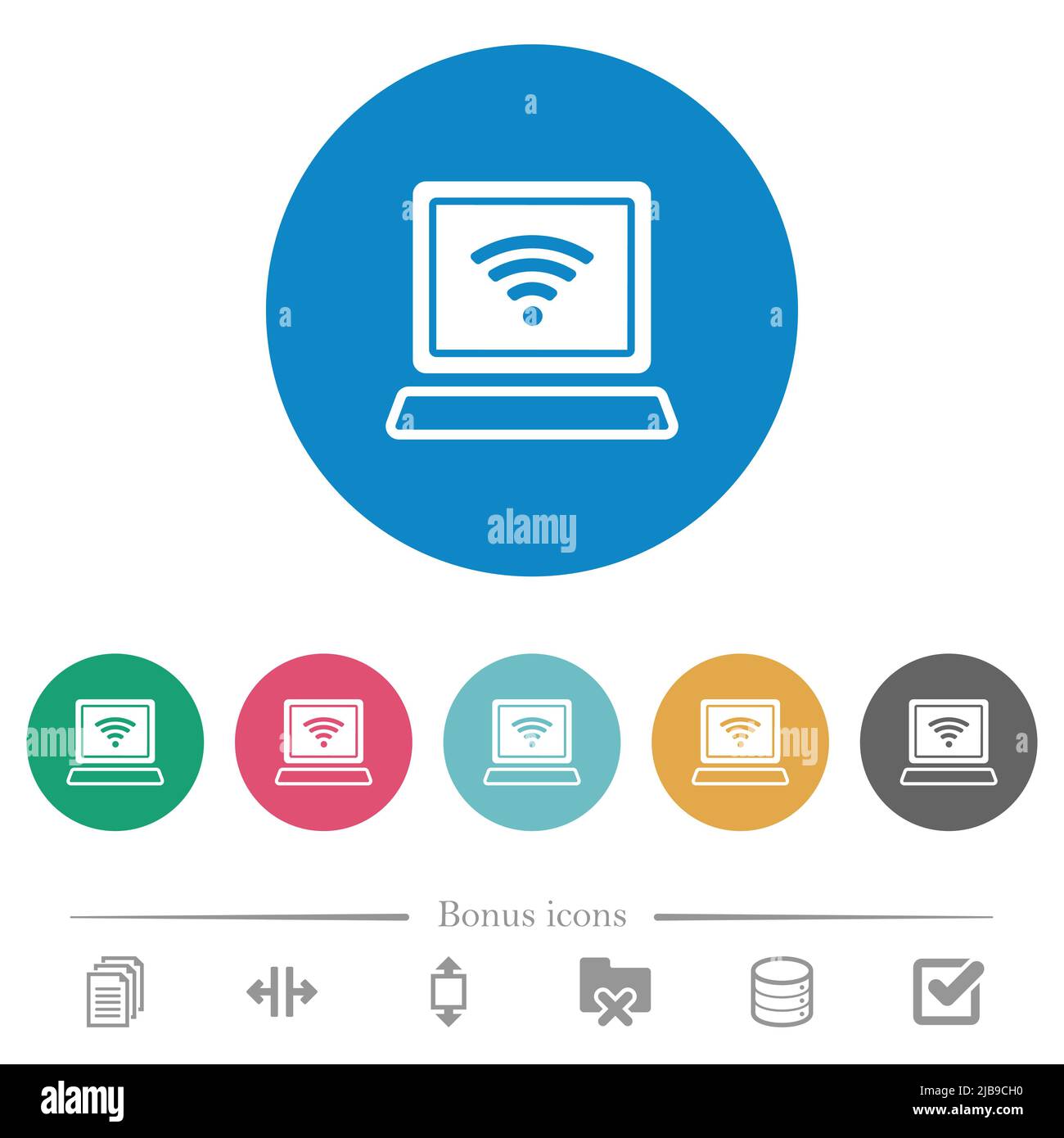 Laptop computer with wireless symbol alternate flat white icons on ...