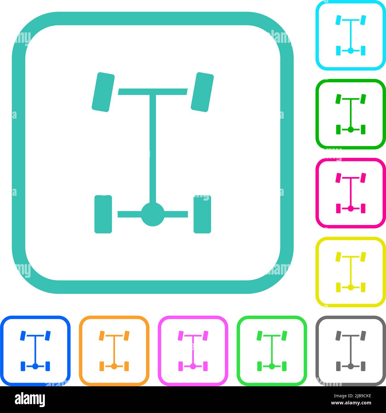 Rear differential vivid colored flat icons in curved borders on white ...