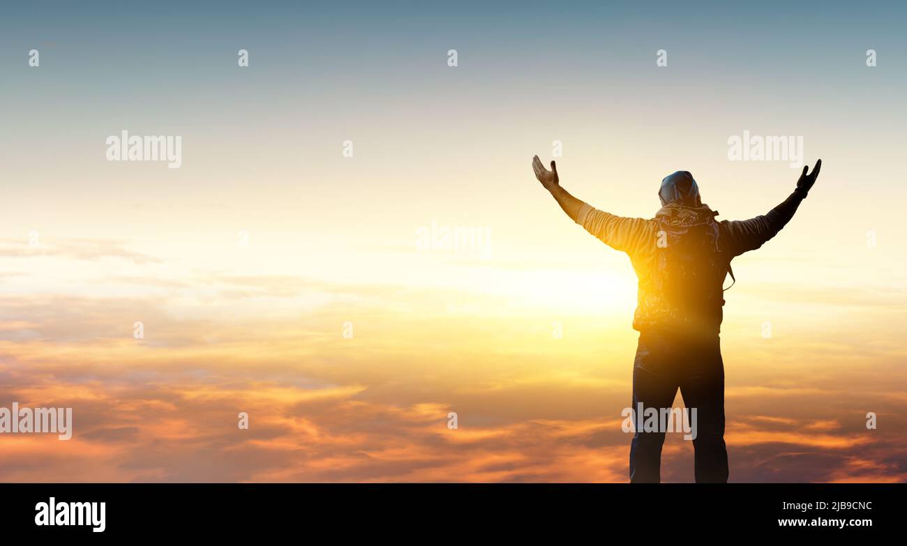Traveler exploring high mountain summit hi-res stock photography and ...
