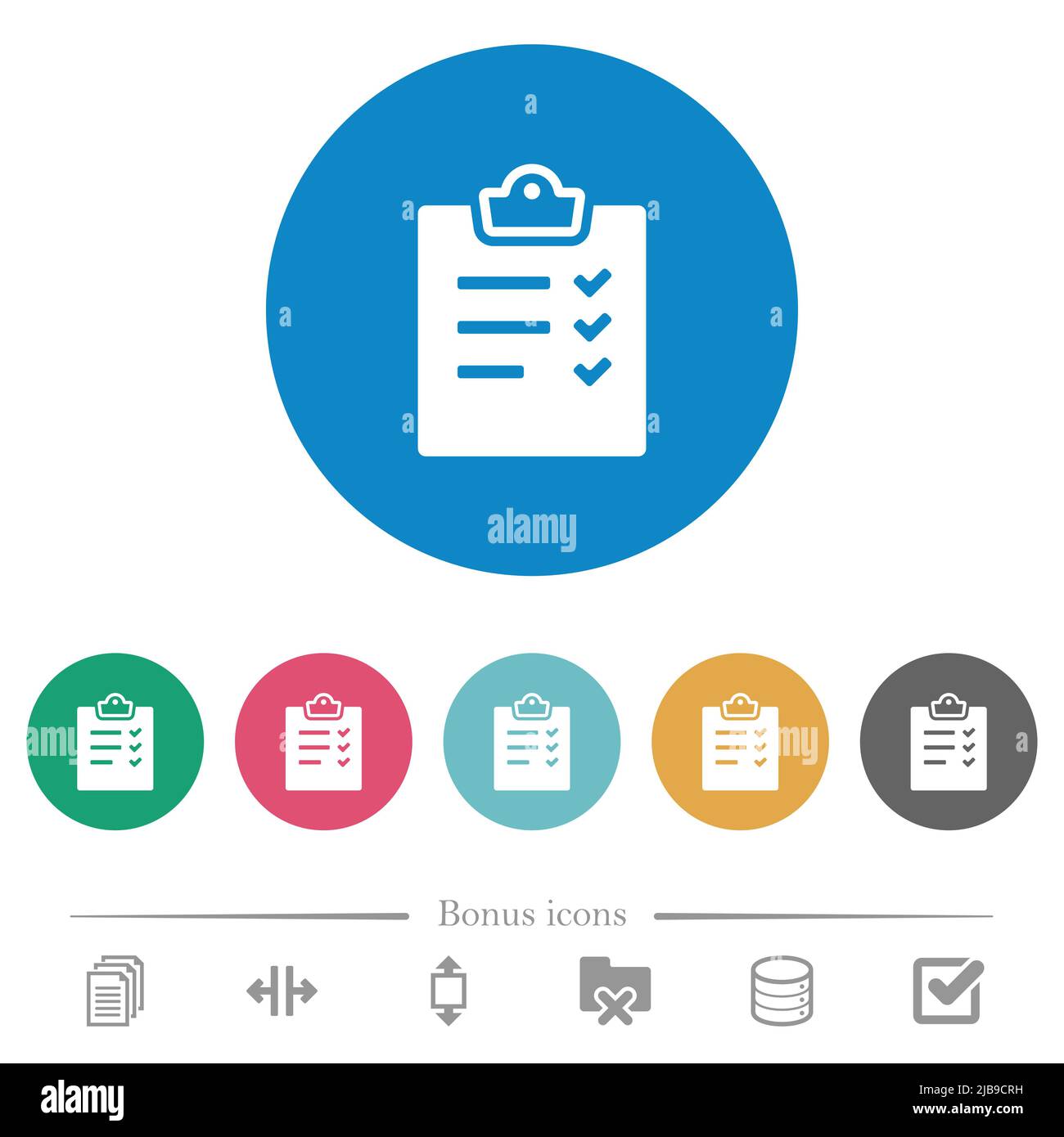 Task list alternate flat white icons on round color backgrounds. 6 ...