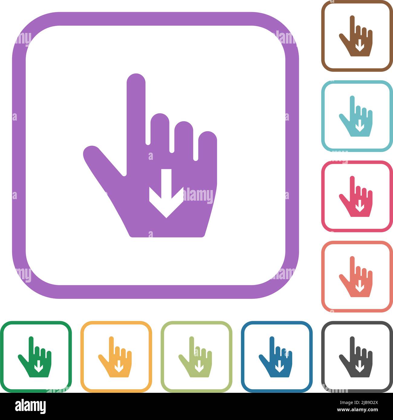 Hand cursor down solid simple icons in color rounded square frames on ...