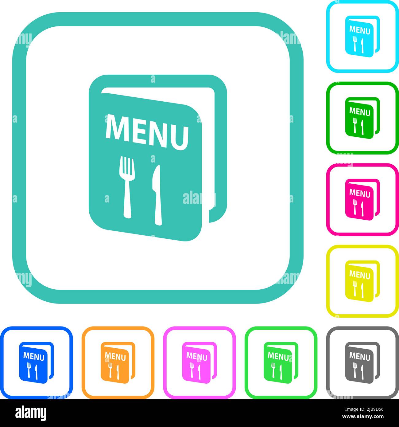 Menu with fork and knife vivid colored flat icons in curved borders on ...