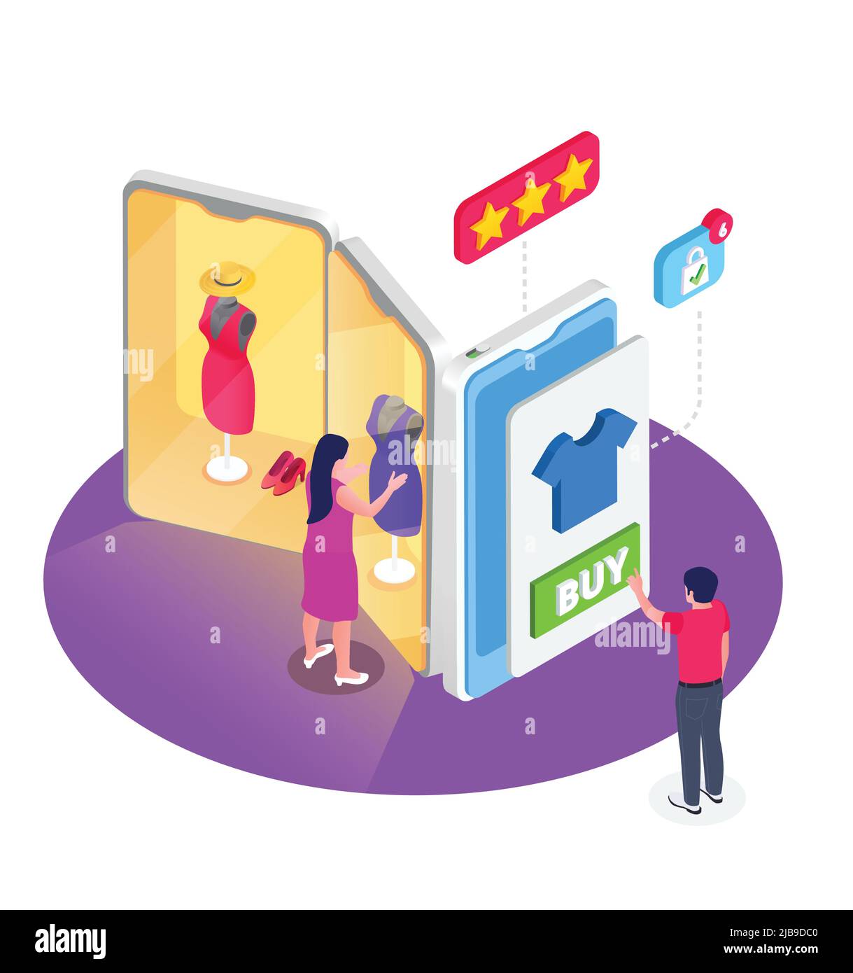 Online shopping isometric design concept with male and female ...