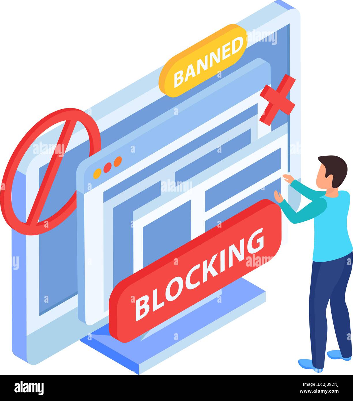 Blocking internet websites banned blocked user isometric icon on white ...