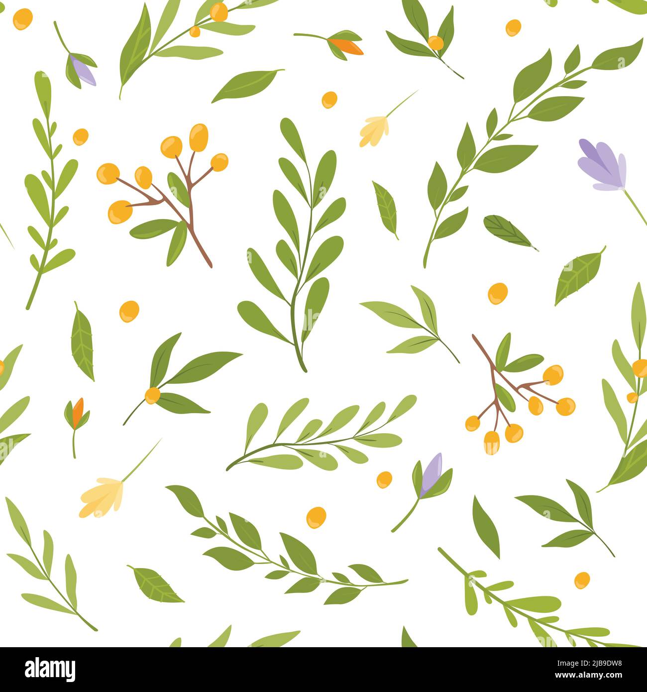 Vector style spring pattern with flowers and leaves. Gentle, spring ...