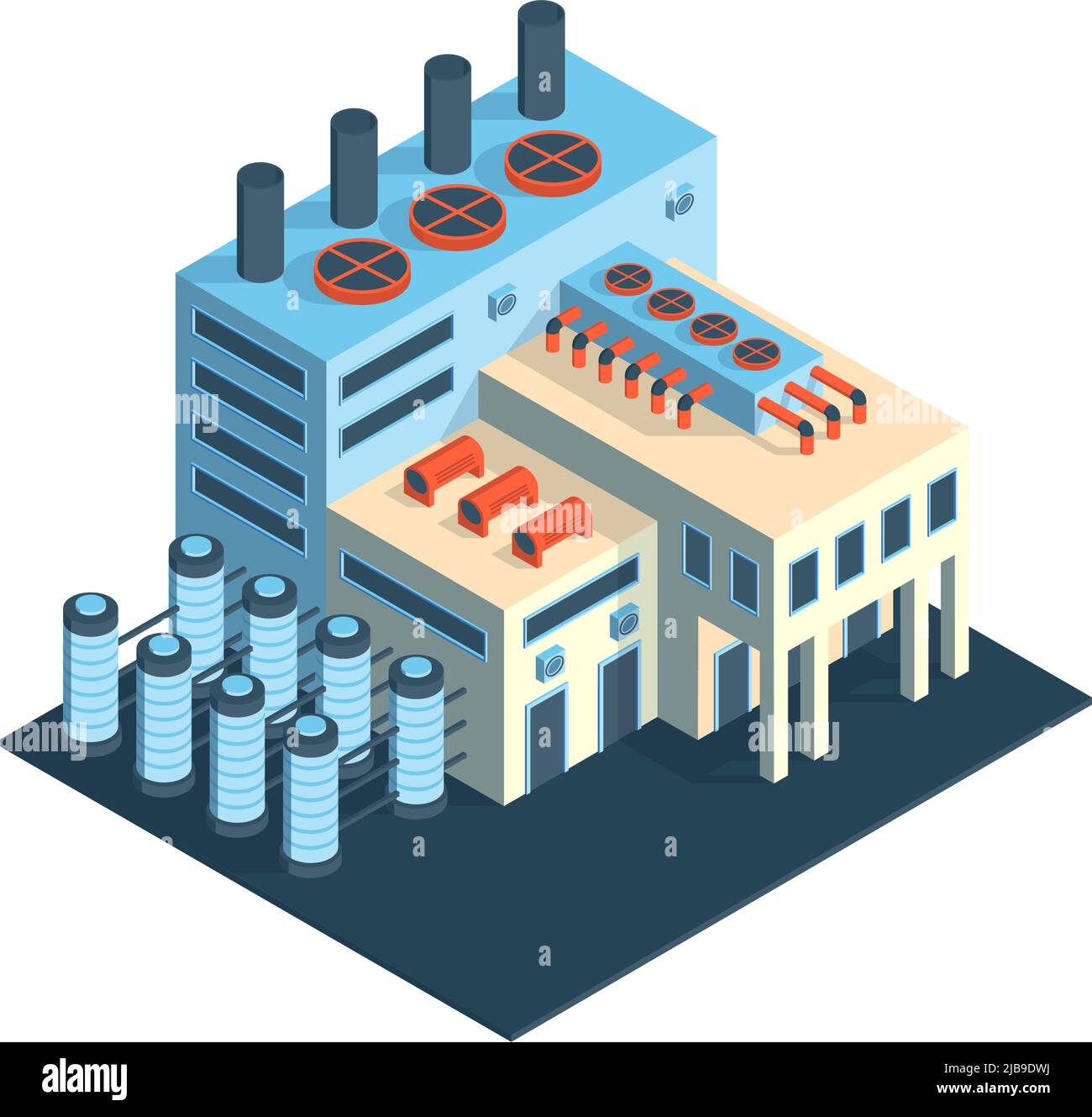 Isometric 3d factory building exterior icon on white background vector ...